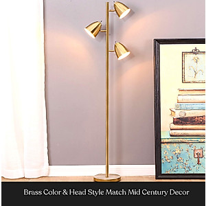 Brightech Jacob LED Standing Lamp, Modern Bright Floor Lamps for Living Rooms & Bedrooms, Tall LED Lighting Lamp with Adjustable 3 Light Tree – Antique Brass/Gold