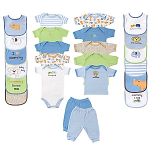 Luvable Friends Unisex Baby Layette Gift Cube, Blue Safari, 0-3 Months
