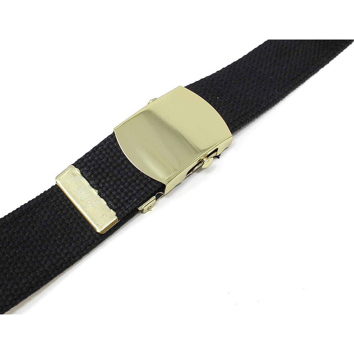 Canvas Web Belt Military Style with Brass Buckle and Tip 54" Long Many Colors (Black)