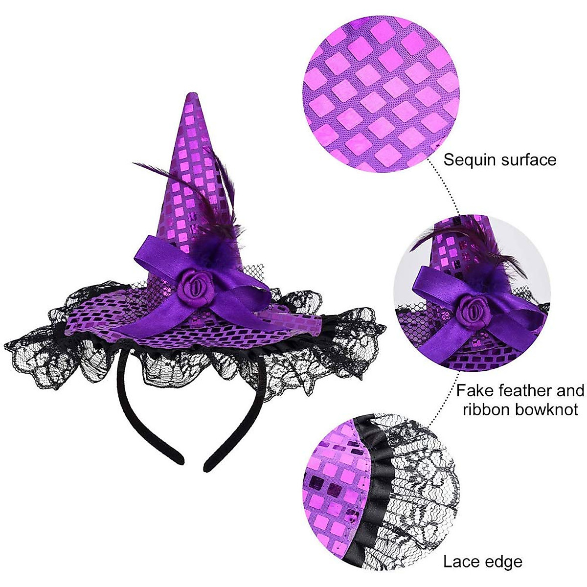 Asikkon Halloween Witch Hat Headband with Lace and Long Striped Socks Knee High Stocking for Halloween Party Favors Supplies Cosplay Costume