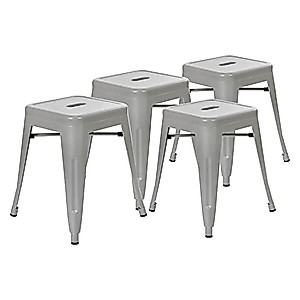 Flash Furniture Metal Dining Table Height Stool - Backless Silver Kai Commercial Grade Stool - 18 Inch Stackable Dining Chair - Set of 4