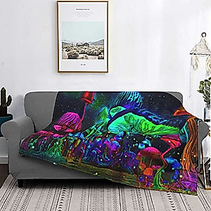 Blacklight Mushroom Throw Blanket Super Soft Cozy Warm Plush Throw Blankets Lightweight Fuzzy Comfy Textured Microfiber Flannel Blanket for Couch, Sofa, Bed, Chair,Car,Camping (60''X50'')