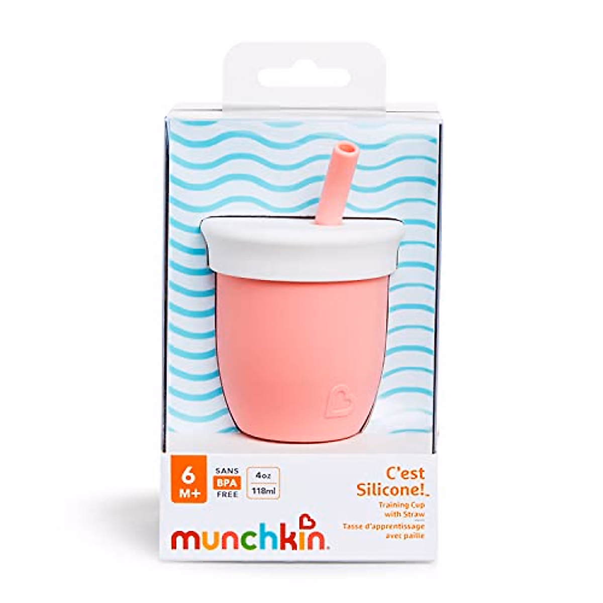 Munchkin® C’est Silicone! Open Training Cup with Straw for Babies and Toddlers 6 Months+, 4 Ounce, Coral
