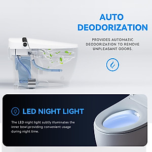 Modern Smart Toilet, Heated Seat, Foot kicking Flush, Automatic Powerful Flush, Tankless Toilet for Barthroom without Bidet, Knob Control, Pre Wetting, Power Outage Flushing