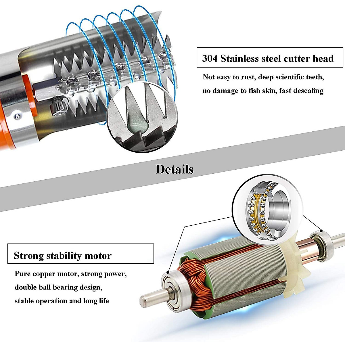 Powerful Electric Fish Scraper Cordless Fish Scaler Cleaner Automatic Fish Scale Remover with a Manual Scaler (2 Batteries)
