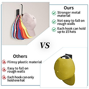 Letohoumia Hat Racks for Baseball Caps 2 Pack, Stainless Steel Adhesive Hat Hanger Hooks Holder for Wall, Multi-Purpose Strong Hook Organizer Can Hold More Than 10 Hats for Door/Closet