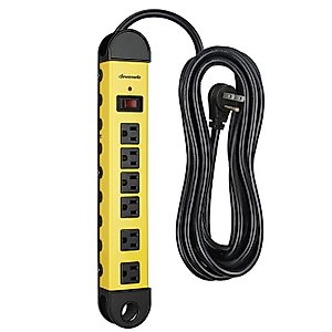 DEWENWILS Metal Power Strip, 6-Outlet Heavy Duty Surge Protector with 15FT Long Cord, 14AWG/3C, 15A Circuit Breaker, 900 Joules, Low Profile Flat Plug, Wall Mountable, UL Listed Yellow