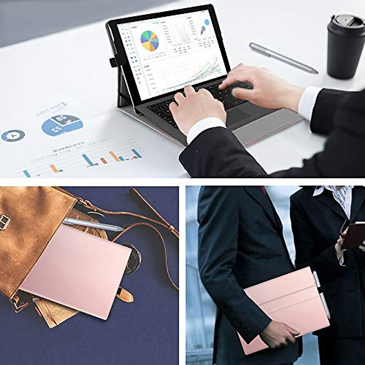 Fintie Case for Microsoft Surface Go 3 (2021) / Surface Go 2 (2020) / Surface Go (2018) - Multiple Angle Viewing Portfolio Business Cover, Compatible with Type Cover Keyboard (Rose Gold)