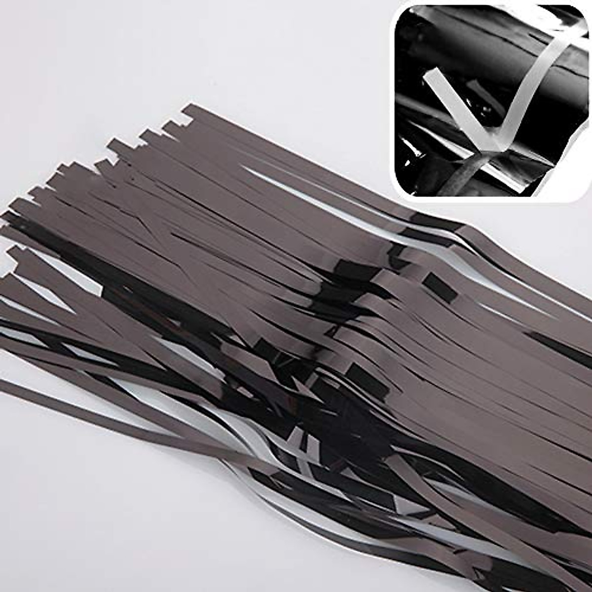 Moohome 4 Pack 3ft x 8ft Black Foil Fringe Curtain, Tinsel Door Fringe Backdrop Curtain for Birthday Wedding Engagement Graduation Celebration Bachelorette Party Decorations