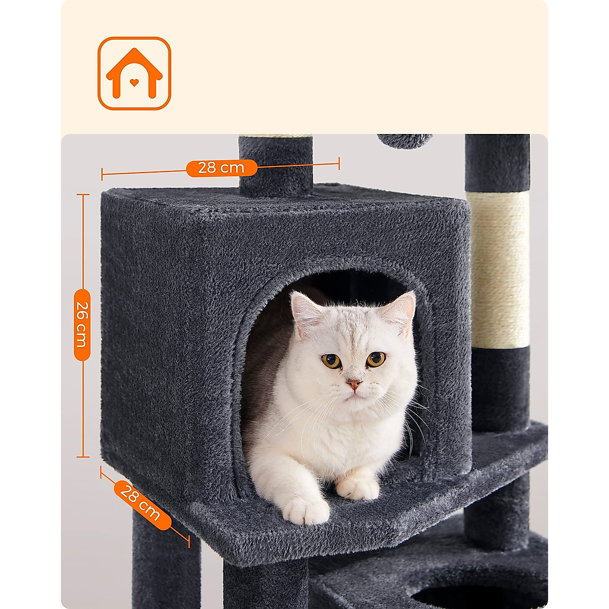 Feandrea Cat Tree, 61-Inch Cat Tower for Indoor Cats, Plush Multi-Level Cat Condo with 5 Scratching Posts, 2 Perches, 2 Caves, Hammock, 2 Pompoms, Smoky Gray UPCT192G01