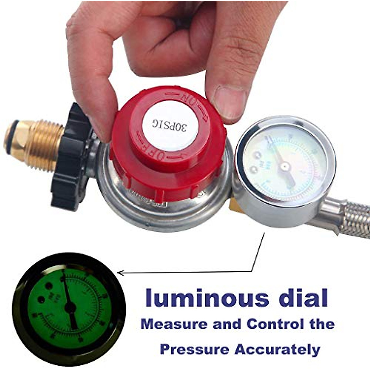 12 Foot High Pressure Adjustable Propane Regulator 0-30 PSI with Gauge 0~60PSI Gas Flow Indicator, Gas Cooker-3/8inch Female Flare Fitting, Stainless Steel Braided Hose and Gas Grill LP Regulator …