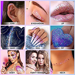 Holographic Body Glitter Gel, Ultra Fine Glitter Gel for Face, Hair, Body, Nail, Eyeshadow, Long Lasting Waterproof Laser Glitter Gel Festival Party Rave Accessories for Women, 1.35 oz (#1 White)