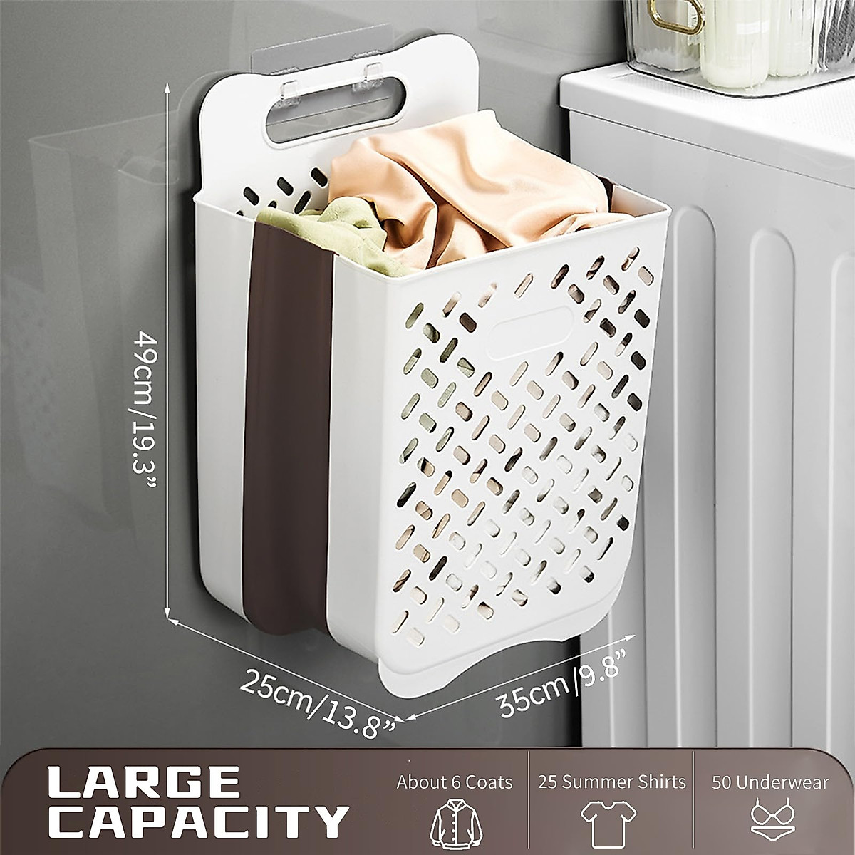 Pansyling Plastic Foldable Laundry Basket with Handle, 42L Wall Mounted Laundry Hamper Freestanding Dirty Clothes Hamper, Collapsible Laundry Baskets Pop Up Hamper Storage Container for Snacks Dolls
