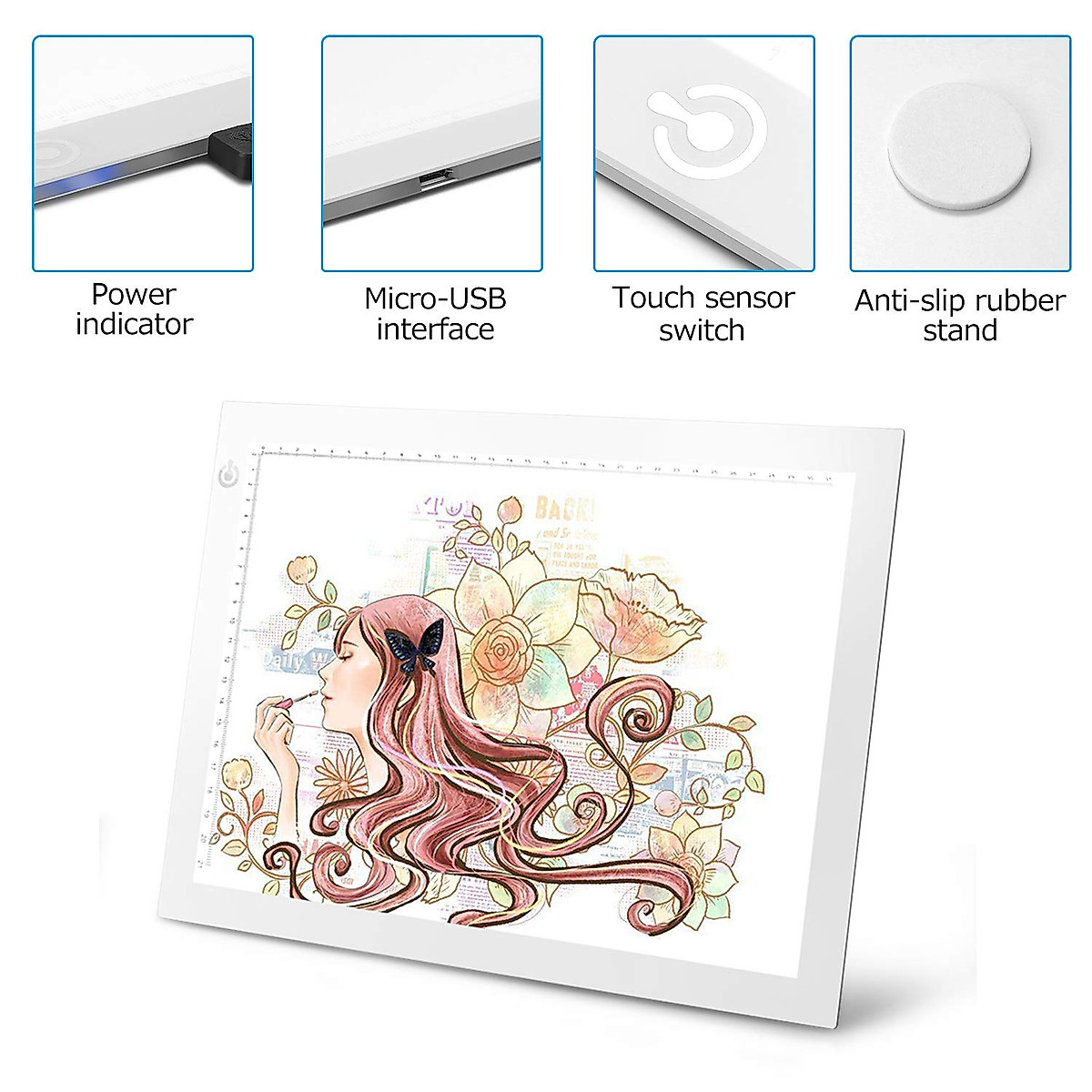 A4 Dimmable Brightness LED Artcraft Light Box Tracer Slim Light Pad Portable Tablet, ME456 USB Power Cable Copy Drawing Board Tracing Table for Artists Designing, Animation, Sketching (White)