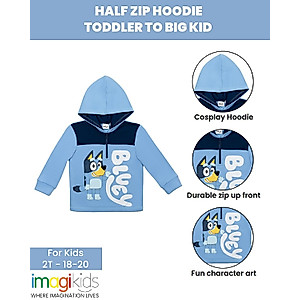 Bluey Little Boys Fleece Half Zip Hoodie 7-8 Blue
