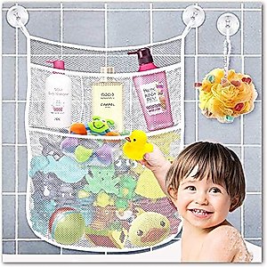Yihoon Bath Toy Organizer Shower Caddy - for Bathroom Baby Toy Storage Quick Dry Bathtub Mesh Net + 4 Soap Pockets with Suction Hooks (Supper Big Bath Toy Organizer)