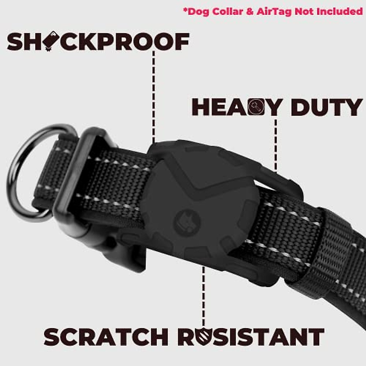 FOSSA Airtag Dog Collar Holder, Large Dog Airtag Holder, Waterproof Dog Collar Airtag Holder, Cat Air Tag Tracker Case