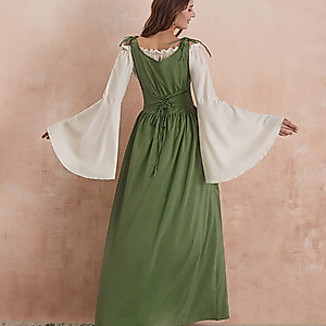 Abaowedding Womens's Medieval Renaissance Costume Cosplay Chemise and Over Dress (L/XL, Green)