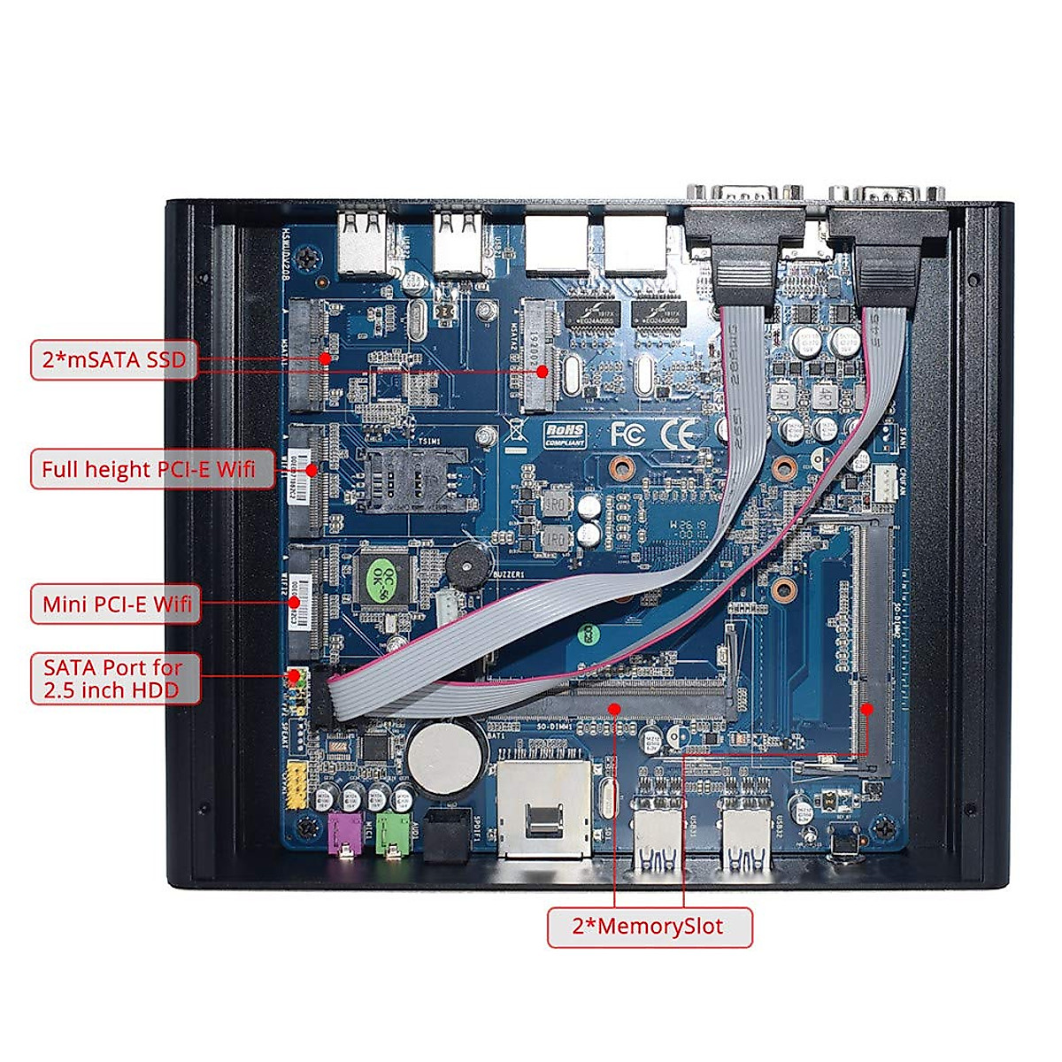 WEIDIAN Fanless Mini Desktop Computer, Windows 10 HTPC with Core i7 5500U CPU, 16GB RAM, 512GB SSD, Dual HD, 4USB 3.0,Card Reader, WiFi, Industrial PC Desktop Mini PC Gigabit Ethernet,BT 4.0