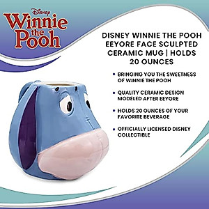 Silver Buffalo Disney Winnie the Pooh Eeyore Face Ceramic 3D Sculpted Mug, 20 Ounces