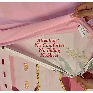 Manfei Princess Twin Bedding Sets for Girls,Pink Castle Dreamy Comforter Cover Kids Bedroom Decor,Flowers Bed Set,Fairy Tale Theme Duvet Cover Cute Blanket,Gifts for Girl,No Comforter