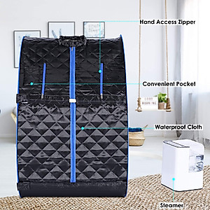 Hurbo Newest Portable Folding steam Sauna Room, Home Sauna spa, Weight Loss Therapy, Full Body Spa Detox Sauna Room with Foldable Chair Timer Remote Contro (29.5 x 35 x 40.3inch, Black Blue)