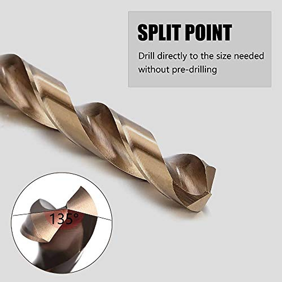 Hymnorq M35 Cobalt Steel Fractional 13/64 Inch Dia. x 3.62 Inch Long Twist Drill Bit Set of 10pcs, Jobber Length and Round Shank, 135 Degree Split Point Heat Resistant for Stainless Steel