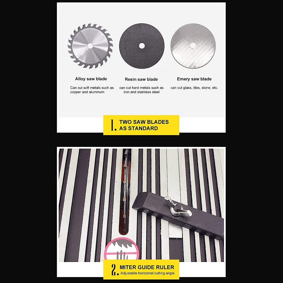 4 Inch Mini Table Saw, 90W Hobby Craft Saw Bench Top Cutting Miter Saw, 4500Rpm DIY Handmade Woodworking Metal Ceramic Glass Cutter with 3 Pieces Blades