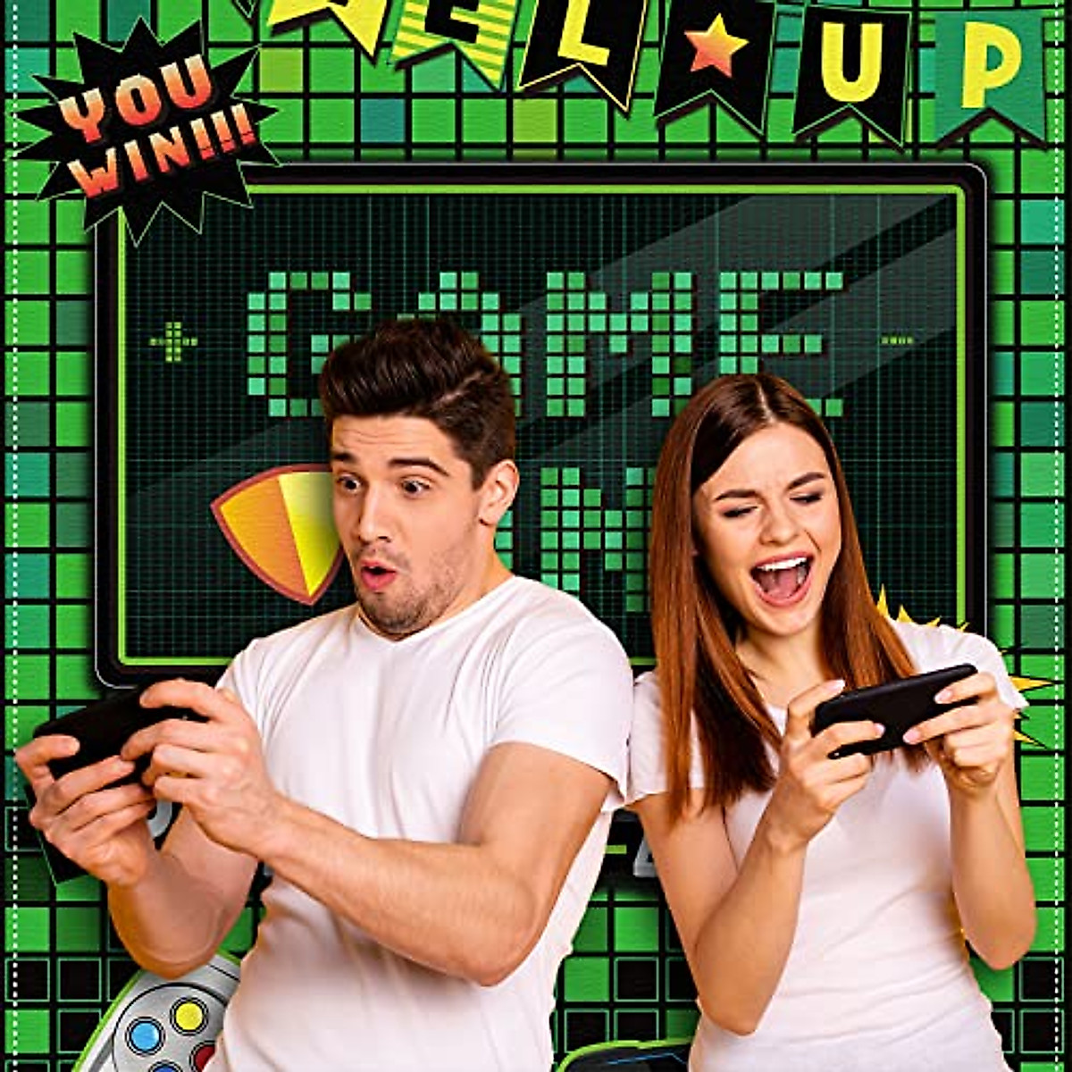 Video Game Party Decoration Video Gaming Photo Door Backdrop Game On Boys Birthday Photo Banner Gamer Room Decor for Game Fans Video Gamer Party Decoration Supplies, 6 x 3 Feet