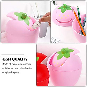 Mini Desktop Trash Can Plastic Strawberry Swing Lid Countertop Trash Bin Tiny Waste Bin Makeup Pad Garbage Holder for Coffee Table Kitchen(Pink) Rubbish bin Trash bin Small Trash bin