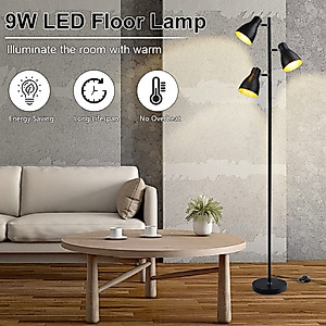 Depuley 3 Lights Tree Floor Lamp, Industrial LED Metal Reading Lamp, Skinny Floor Lamp,Farmhouse Black Standing Light for Living Room, Office, Adjustable Heads, Foot Switch, Bulb Included