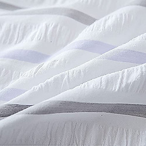 Amazon Brand – Pinzon Seersucker Duvet Cover Set,100% Cotton Yarn Dyed Seersucker Duvet Cover Set,3 Pieces Textured Stripe Bedding Set - Multi Queen