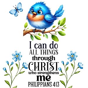 Fabric Panel 14"x14" Faith Pilippians 4:13 100% Cotton Quilting Panel Square AM18995