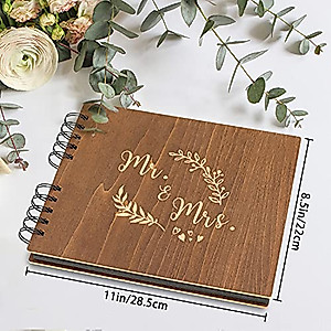 Creawoo 11’’ Mr&Mrs Wooden Guest Book Album Memory Keepsake for Wedding Anniversary Birthday with 80 Pages Blank Black Cardstocks - Available at Least 160 Pictures
