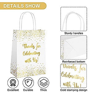 MIMIND 36 Pieces Wedding Welcome Gift Bags for Hotel Guests, Thanks for Celebrating with Us Gold Foil Party Favor Bags with Handles for Wedding, Birthday, Baby Shower (White, 10 x 8 x 3 Inches)