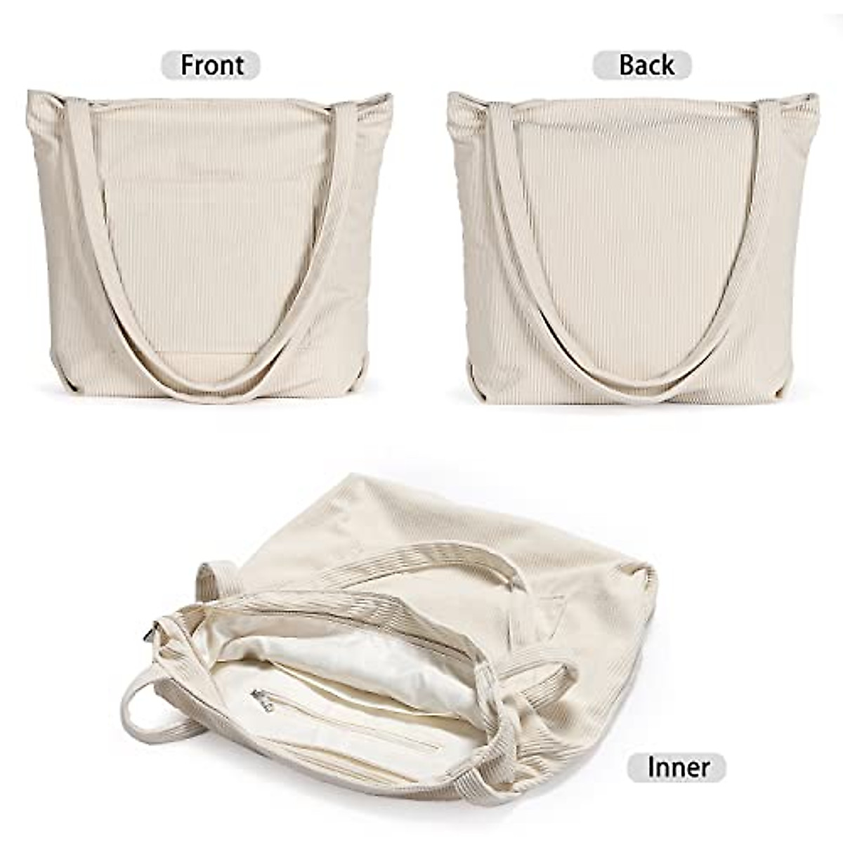 WantGor Women Corduroy Tote Bag, Large Shoulder Hobo Bags Casual Handbags Big Capacity Shopping Purses Work Bag (Beige)