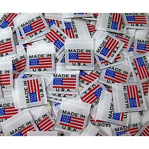 100 pcs White Woven Sewing Garment Clothing Label Tags - American Flag Made in U.S.A.