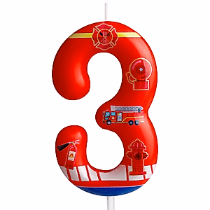 3rd Birthday Candle Firetruck Number 3 Candle Fire Truck Cake Decoration Birthday Party Supplies Red Firefighter Extinguisher Themed Cake Topper Decorations for Kids Boy Girl Party Decor Supplies