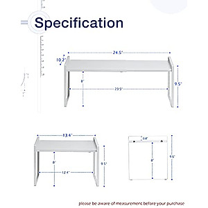 Nxconsu Expandable Cabinet Shelf Organizer Storage Rack Shelf Riser for Kitchen Pantry Cupboard Bathroom Under Sink Counter Countertop Desk Space Saver Freestanding Stackable Heavy Duty White Large