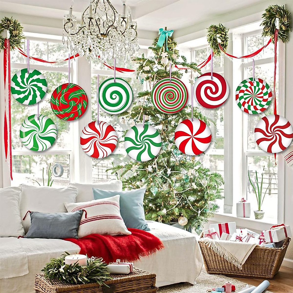 Flyowl 16 PCS Candy Christmas Outdoor Decorations Christmas Tree Hanging Ornaments Peppermint Lollipop Candy Yard Signs Tree Porch Yard Xmas Decor