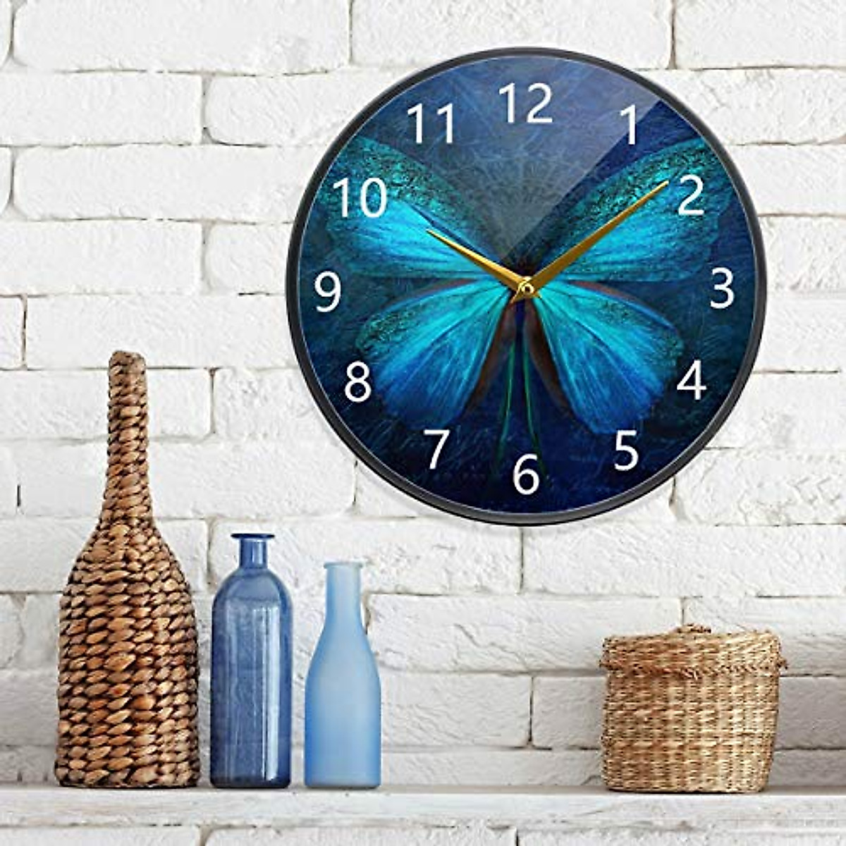 linqin Wall Clock Battery Silent 12 Inch Butterfly Insect Macro WingCreative Arabic Numerals Decorative for Kitchen Living Room