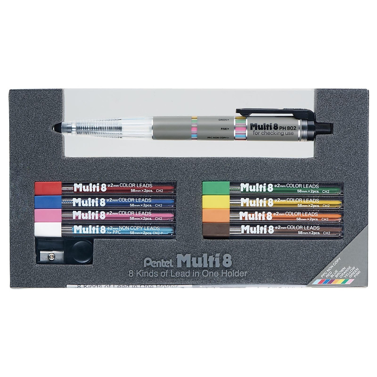 Pentel Pencil Lead Holder and Lead Set, Multi 8 Set (PH802ST)