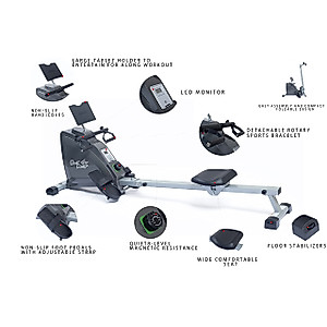 Quicker Land & Fitness Magnetic Rowing Machine/LCD Monitor & Tablet Holder, Max Weight 360 lbs, Dual Handle Cycle Design,Release Your Wrist