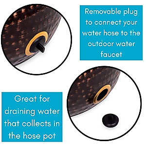 BIRDROCK HOME Decorative Water Hose Holder with Lid | Holds 200ft Hoses | Distressed Bronze | Ground Garden Hose Pot | Handle | Embossed | Steel Metal with Copper Accents | Outdoor or Indoor Use