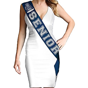 Navy Blue Cheer Senior Sash - Silver Glitter Cheer Senior Navy Blue Premium Grade Satin Sash - Senior Night Supplies for Cheerleaders - Navy Blue Satin (SLV Cheer)