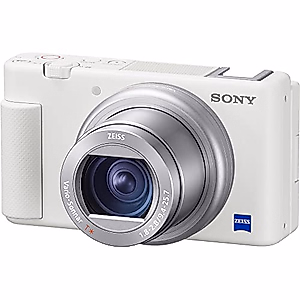 Sony ZV-1 Digital Camera (White) (DCZV1/W) + 64GB Card + Case + NP-BX1 Battery + Card Reader + Corel Photo Software + HDMI Cable + Charger + Flex Tripod + Memory Wallet + Cap Keeper + More (Renewed)