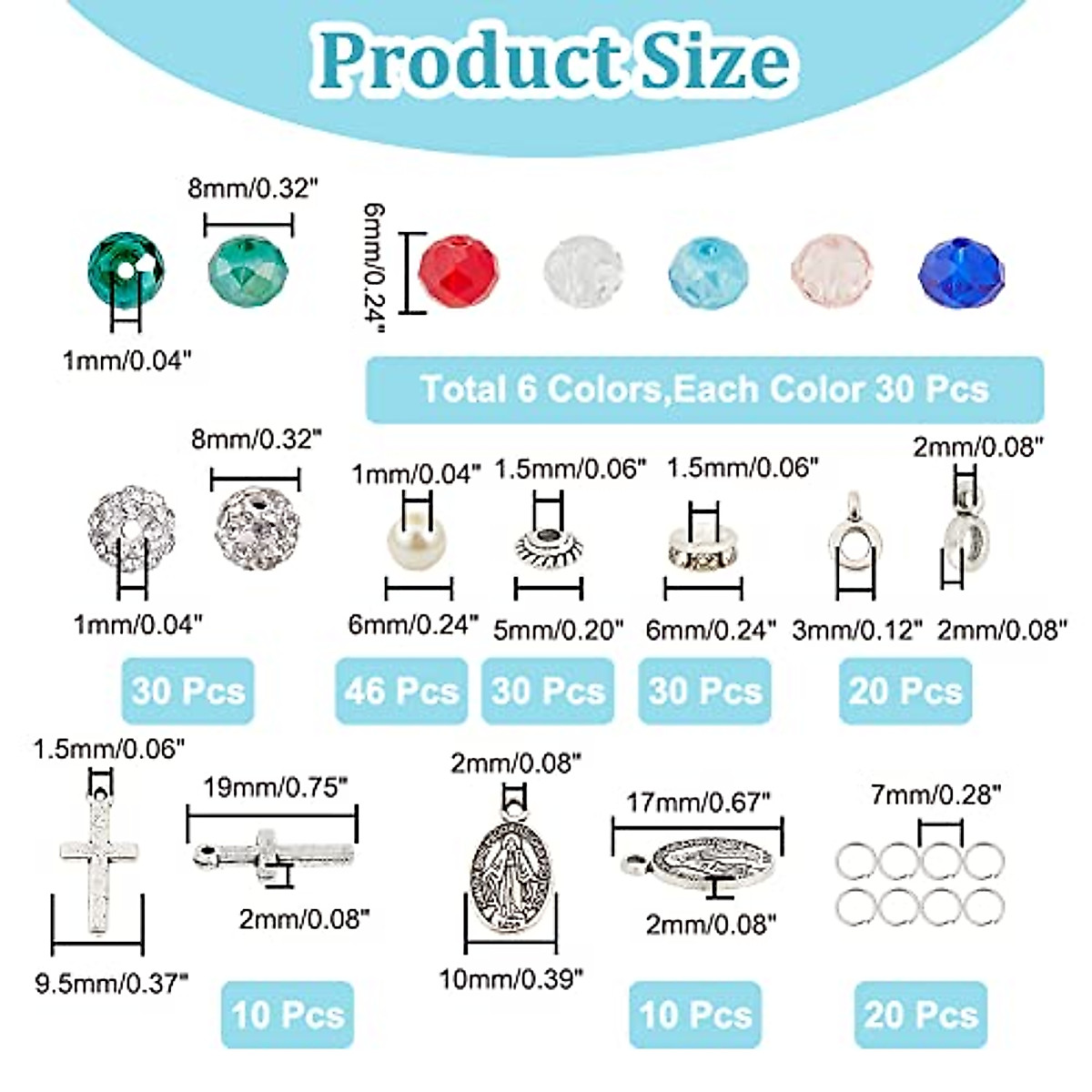arricraft 376 Pcs Bracelet Making Kit, Assorted Mixed Color Glass Beads Findings Glass Pearl Beads, Cross Alloy Pendants & Hangers for Craft Jewelry Stretch Bracelet
