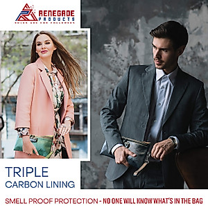 iRenegade locking cash drop money bag with 3 digit personal combination lock travel security leather finish wristlet clutch bag odor absorbing + smell proof (lite brown)