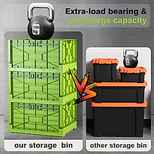 LivLab Mker 50 Gallon / 200L Collapsible Storage Bins - 31.4" L x 23.6" W x 16.9" H, Extra Large Foldable Crate for Storage, Stackable Plastic Container Box for Organizing Home, Office, Green