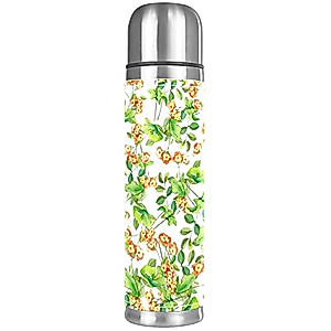 Stainless Steel Leather Vacuum Insulated Mug Flower Thermos Water Bottle for Hot and Cold Drinks Kids Adults 16 Oz